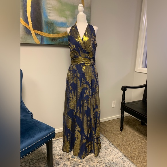 Leslie Fay | Dresses | Leslie Fay A Line Navy And Gold Metallic Floor ...